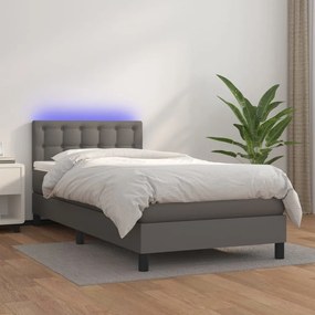 Box spring postel s matrací a LED šedá 100x200 cm umělá kůže