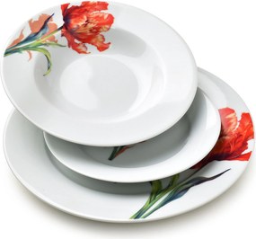 Porcelánová jídelní sada LEA Tulip 18 ks bílá/červená