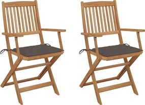 vidaXL Skládací zahradní židle s poduškami 2 ks masivní akáciové dřevo [3064591] Barva: taupe