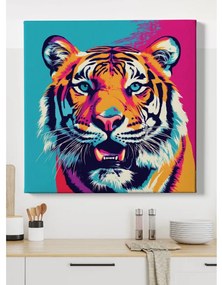 Obraz na plátně - Barevný Tygr Pop Art FeelHappy.cz Velikost obrazu: 140 x 140 cm