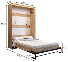Case | sklápěcí postel 140 | dub kraft zlatý/černá