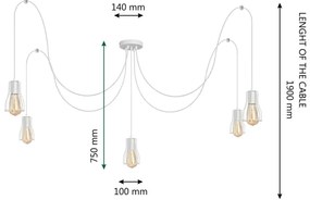Lustr na lanku TUBE 5xE27/15W/230V pavouk bílá