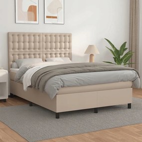 Box Spring Postel S Matrací Umělá Kůže Cappuccino tlačítka 140 x 200 cm