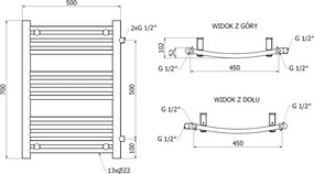 Mexen Ares, topné těleso 700 x 500 mm, 286 W, boční pravé a spodní připojení, bílá, W102-0700-500-00-20-S