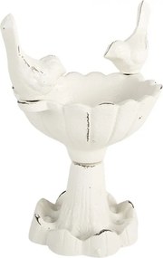 Bílé antik malé litinové krmítko s ptáčky pro ptáčky - 14*10*15 cm