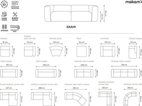 Šedá rohová pohovka (levý roh/s lenoškou) Ekahi – Makamii