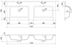 Mexen Otis, dvojité umyvadlo zapuštěné do desky 121 × 46,5 cm, černá matná, 25181271D