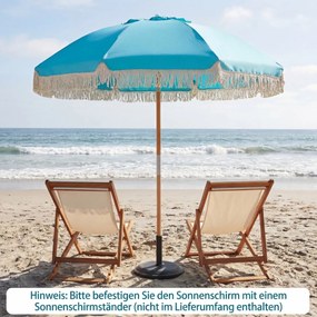 Costway Boho slunečník lze ohnout o 30° na obě strany 170 cm s třásněmi, modrý