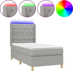 Box spring postel s matrací a LED světle šedá 100x200 cm textil 3139093