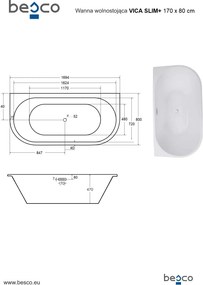 Besco Vica Slim+ asymetrická volně stojící vana 170 x 80 cm s nožičkami sifon bílá barva bílá VANVIC170SLIMW+OLVPINOZ