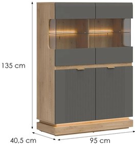 Vitrína nízká Milton ML04 dub crem torro šedá