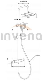 Invena Trend, termostatická sprchová baterie Trend s hlavovou dešťovou sprchou Musta 25cm, černá matná, INV-AU-84-004-X