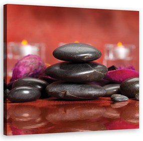 Obraz na plátně, Zen kameny na červeném pozadí - 60x60 cm
