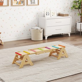 AIYAPLAY dětská balanční houpačka 2 v 1, dřevěná balanční hrazda, zahradní houpačka, balanční deska 133 x 38 x 24 cm