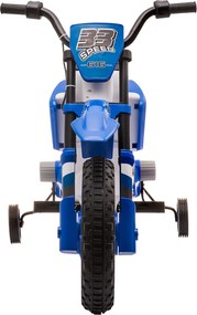HOMCOM Dětská elektrická motorka 12V, se 2 odnímatelnými tréninkovými koly, od 3 let, PP kov, modrá+bílá