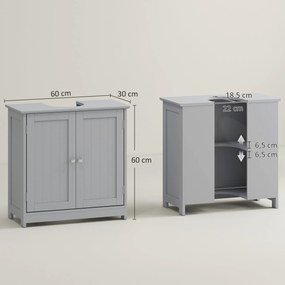 Koupelnová skříňka Kleankin pod umyvadlo - Skříňka pod umyvadlo - Skříň s 2 dveřmi a policí - Rozměry 60D x 30Š x 60V cm - Šedé dřevo
