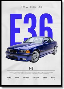 Plakát Bmw E36 M3 Dárek pro tatínka, automobilový průmysl v rámu A3