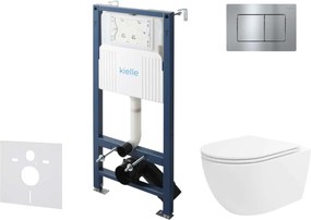 kielle Genesis New - Set předstěnové instalace, klozetu Oudee, Vortex Rimless+, sedátka softclose a tlačítka Gemini New III, lesklý chrom 30528SS35