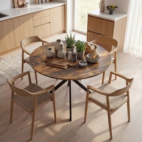 HOMCOM kulatý jídelní stůl pro 4 osoby, Ø100 cm, průmyslový styl, ocelové X-nohy, rustikální hnědá