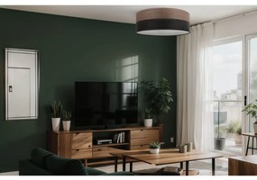 Stropní svítidlo Wood, 1x hnědá ořechová dýha/černé plastové stínítko, (bílé plexisklo), (fi 40cm)