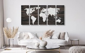 5-dílný obraz mapa světa na dřevě Varianta: 100x50