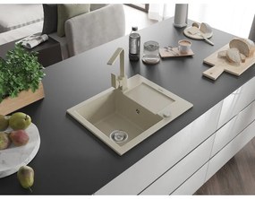Mexen Enzo, granitový dřez 576x465x174 mm, 1-komorový a béžová baterie Rita, béžová, 6506-69-670300-69