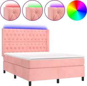Box spring postel s matrací a LED růžová 140x190 cm samet 3139744