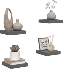 Plovoucí nástěnné police 4 ks lesklé šedé 23x23,5x3,8 cm MDF 323783
