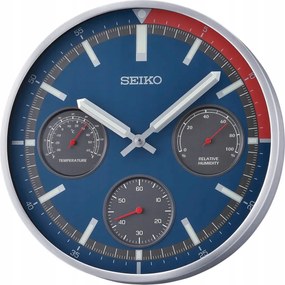 Japonské Hliníkové Hodiny Seiko QXA822S S Teploměrem A Vlhkoměrem 33 cm