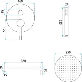 Sprchový komplet REA LUNGO DIAMOND + BOX s podomítkovou baterií, měď