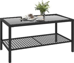Outsunny ratanový zahradní odkládací stolek s policí, vrchní tvrzené sklo a ocelový rám — 92 x 50 x 45 cm | Aosom