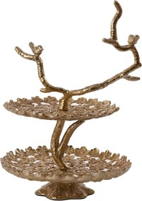 Bronzový kovový 2-patrový etažér s ptáčky Tresa Bird Antique - 37*35*53 cm