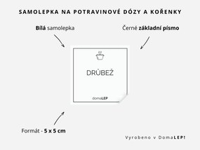 DRŮBEŽ - omyvatelná samolepka na kořenky, výběr rozměrů Ø 5 cm / 5 x 5 cm / 6 x 8 cm | DomaLEP tvar: ČTVEREC, barva: BÍLÁ - ČERNÉ písmo, velikost: š. 5 cm x v. 5 cm - základní písmo