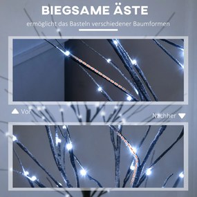 HOMCOM 150 cm umělý březový stromek s 96 LED světly a umělým sněhem pro vánoční výzdobu a oslavy, ideální na večírky, svatby
