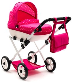 Dětský kočárek pro panenky New Baby COMFORT růžový s puntíky Barva: Růžová
