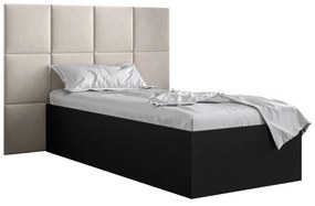 Jednolůžková postel s čalouněným čelem 90 cm Brittany 4 (černá matná + krémová) (s roštem). 1046009