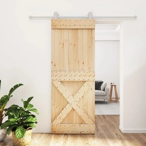 Posuvné Dveře S Kováním 80 X 210 Cm Masivní Borové Dřevo