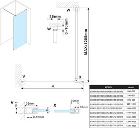 Polysan Polysan, ESCA COPPER MATT jednodílná sprchová zástěna pro instalaci ke stěně, kouřové matné sklo, 1300 mm, ES1413-09