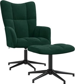 Relaxační křeslo se stoličkou tmavě zelené samet 328108