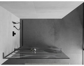 Mexen Kioto+ L, sprchová zástěna Walk-In s poličkou a věšákem 100 x 200 cm, 8mm čiré sklo bílý vzor, ​​grafitový profil, 800-100-123-66-97