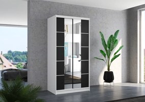 Šatní skříň s posuvnými dveřmi Nordic - 100 cm Barva: Bílá/Černá