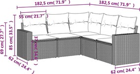 5dílná zahradní sedací souprava s poduškami šedá polyratan 3251287