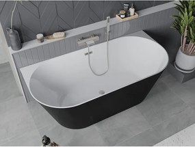 Mexen Oval Slim, volně stojící vana ke stěně, 170 x 80 cm, bílá-černá, ocelový přepad, 52661708075-97