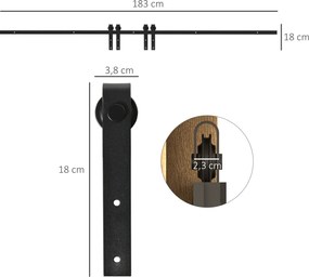 HOMCOM Systém posuvných dveří pro dvojité dřevěné dveře, pojezdová kolejnice s příslušenstvím z uhlíkové oceli, černá, 183x0,6x18cm, pro moderní inte…