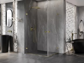 Mexen Lunar-B Duo, výklopný sprchový kout 80 x 75 cm, 8mm čiré sklo, zlatý profil, 832-080L-075P-50-00