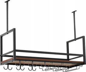 Stojan na víno s držákem na skleničky Borejle 80x30x65 cm černý/ořech