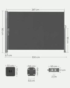 Boční markýza HORIZON na terasu, 160x300cm, šedá SongmicsHome