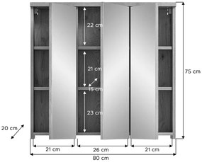Koupelnová zrcadlová skříňka Grado, dub nox