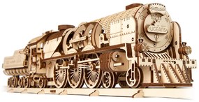Ugears 3D dřevěné mechanické puzzle V-Express parní lokomotiva 4-6-2 s tendrem