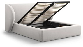 Světle šedá čalouněná dvoulůžková postel s úložným prostorem s roštem 200x200 cm Miley – Micadoni Home